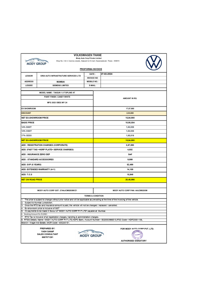 Revised Proforma Invoice Simens LTD | PDF | Invoice | Payments