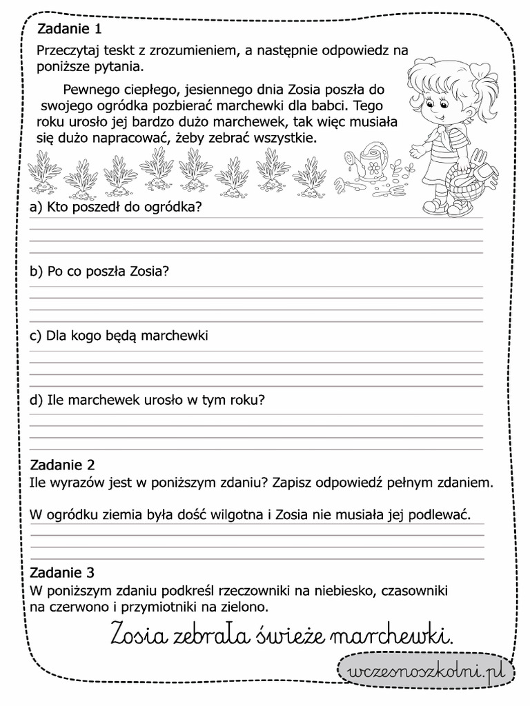 Czytamy Ze Zrozumieniem. Odpowiadanie Pełnymi Zdaniami Na Pytania Do ...