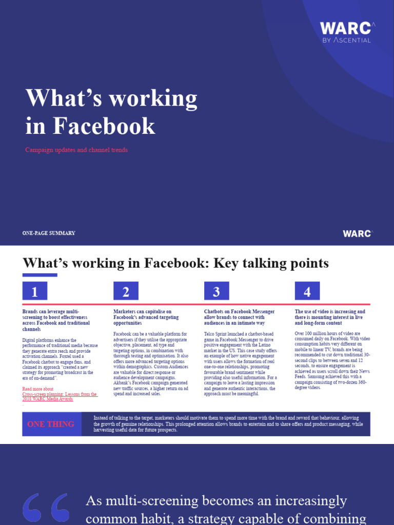 Whats Working in Faceboo | PDF | Advertising | Facebook
