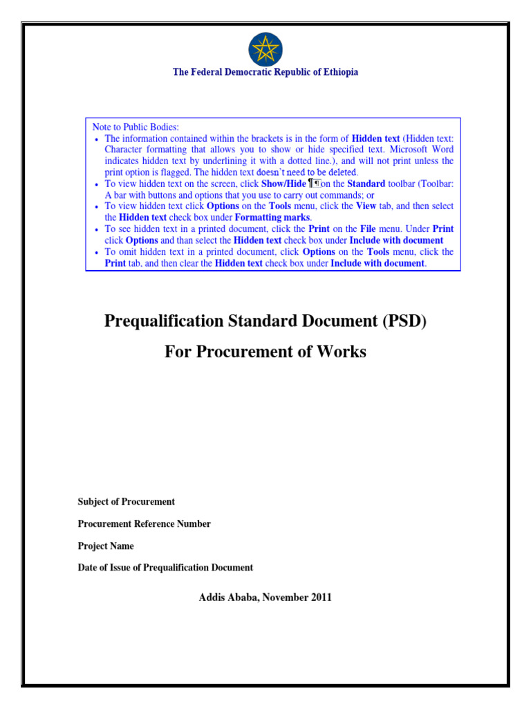 Ethiopia Prequalification Document for Works | PDF | Joint Venture ...