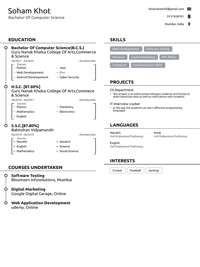 Computer Science Graduate Resume | PDF | Software Engineering | Information Technology