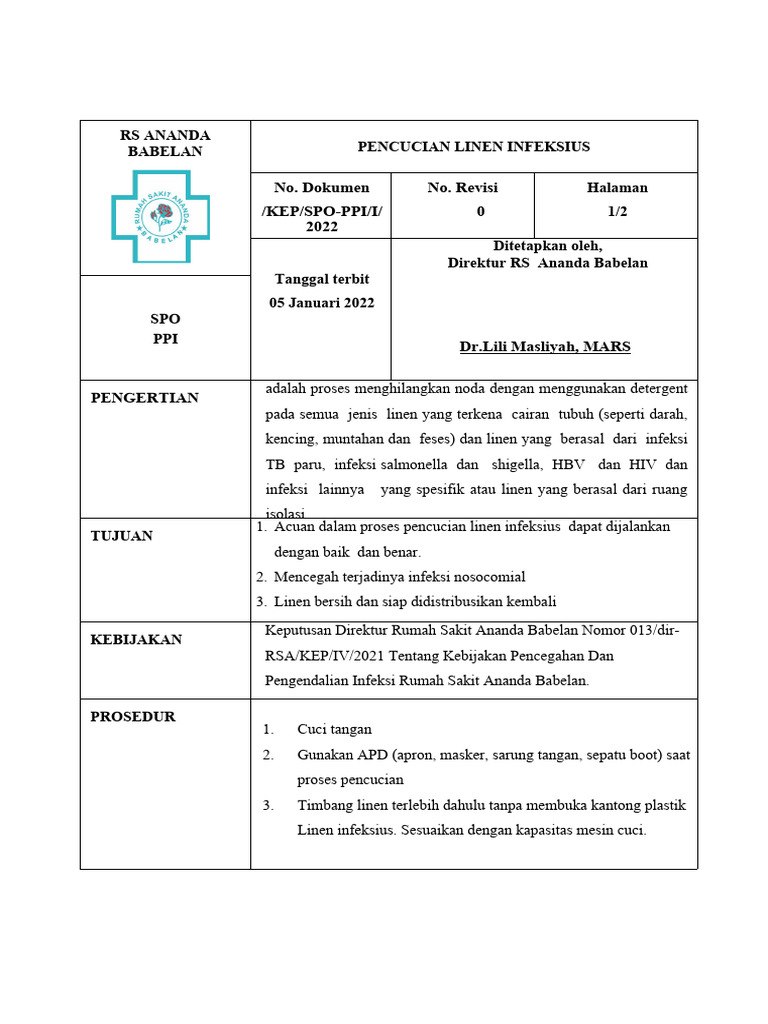 Sop Pencucian Linen Infeksius | PDF