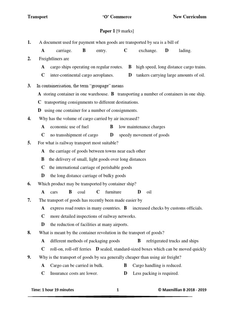 Transport Test 3 | PDF | Cargo | Containerization