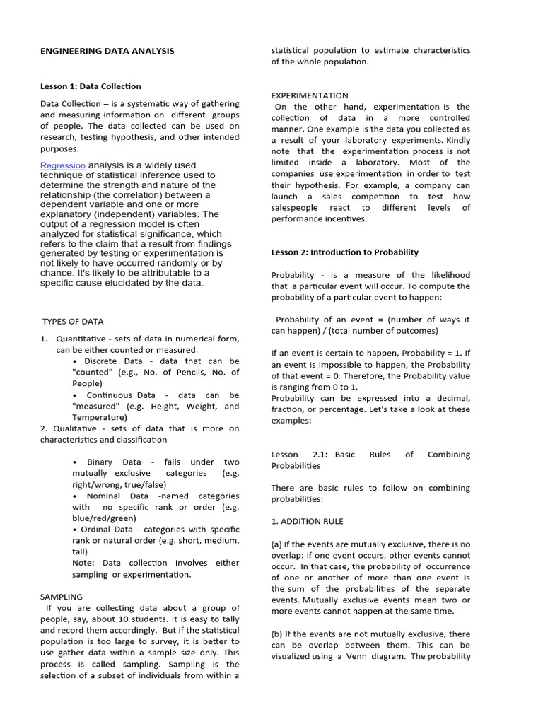 Engineering Data Analysis | PDF | Statistics | Experiment Engineering Data Analysis | PDF | Statistics | Experiment