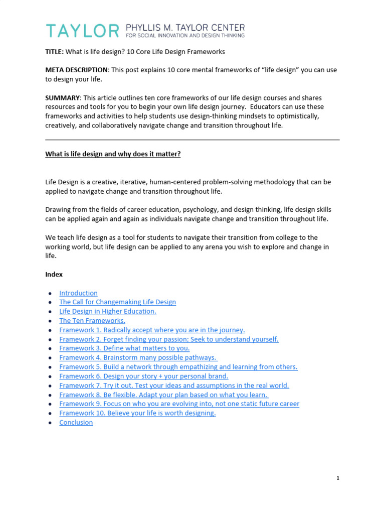 What Is Life Design - Lang, 2020 | PDF | Linked In | Design Thinking