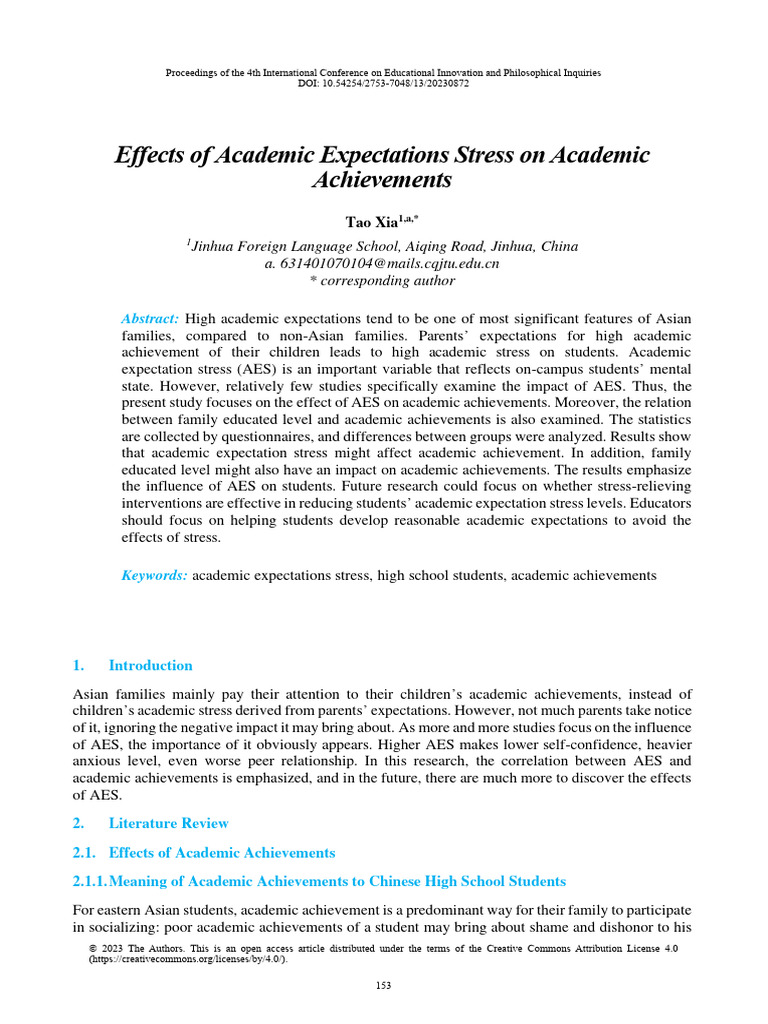 Effects of Academic Expectations Stress On Academi | PDF | Teachers ...