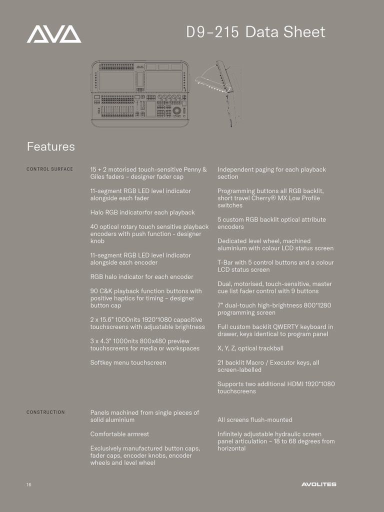 D9 215 Spec Sheet | PDF | Touchscreen | Backlight