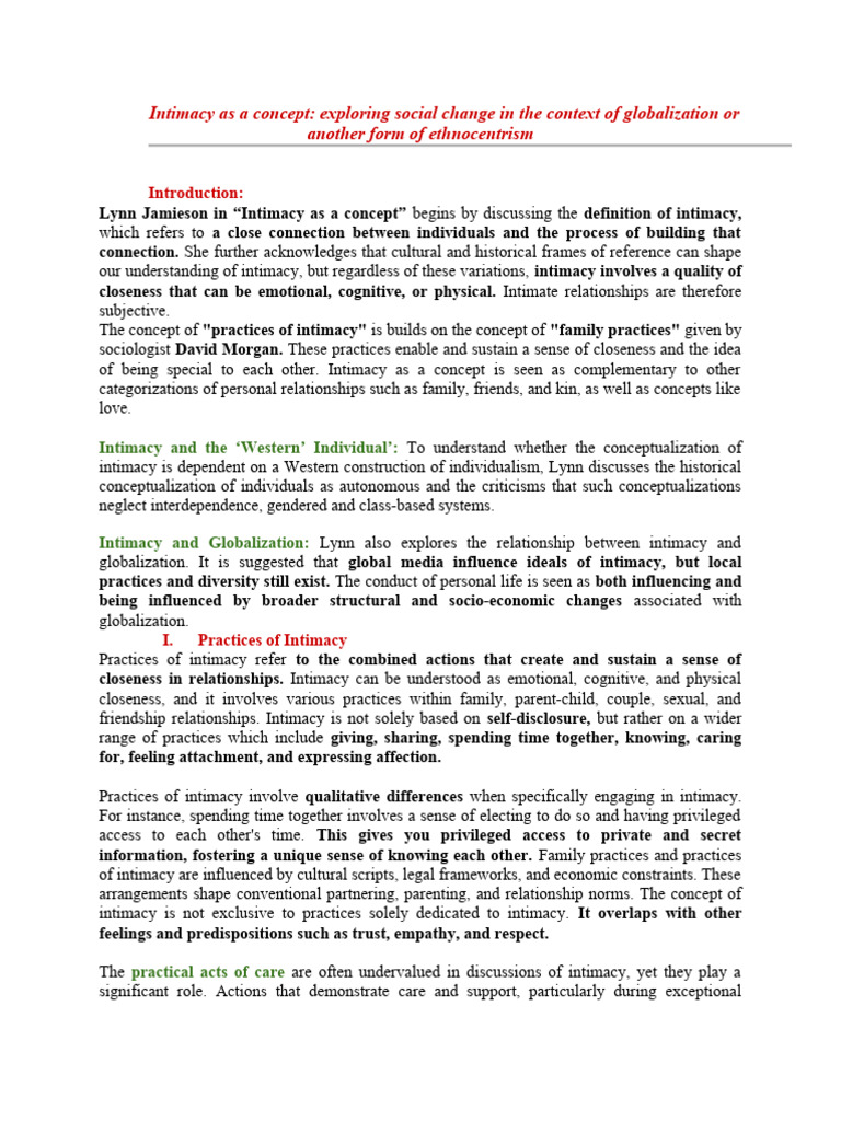 Intimacy As A Concept Notes | PDF | Intimate Relationships | Love