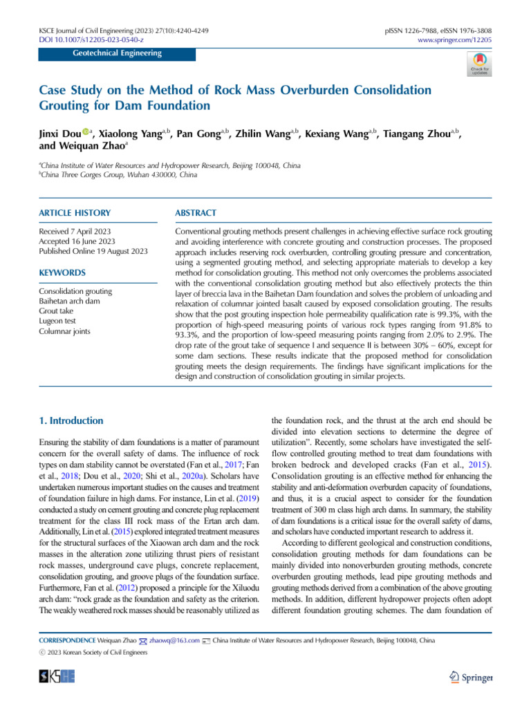 Case Study on the Method of Rock Mass Overburden Consolidation Grouting ...