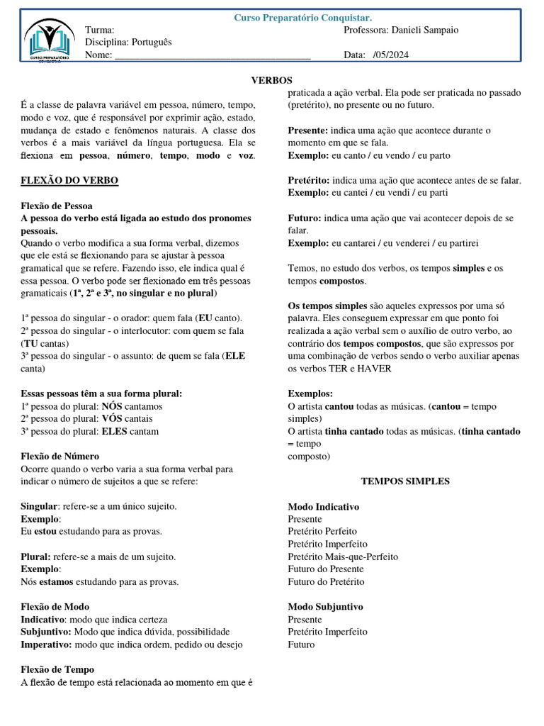 Aula 3 Verbos Download Grátis Pdf Semântica Morfologia