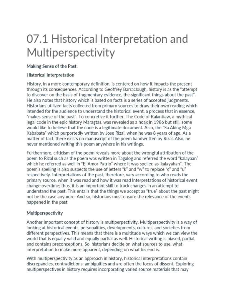 Understanding Historical Interpretation and Multiperspectivity | PDF ...
