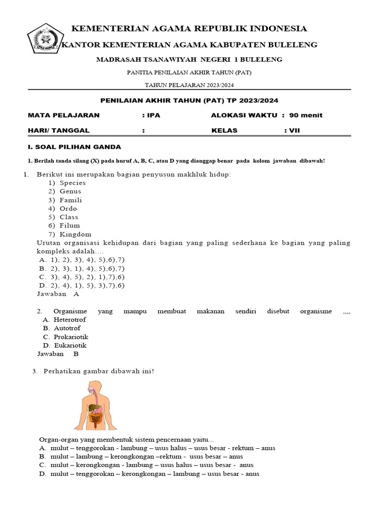 Soal Pat 2023 - 2024 | PDF