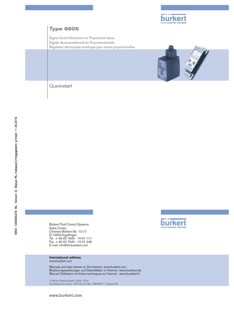BÜRKERT.8605 Electronic DigitalControl For PropValves Quickstart ...