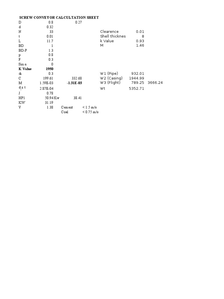 Screw Conveyor Calculation | PDF