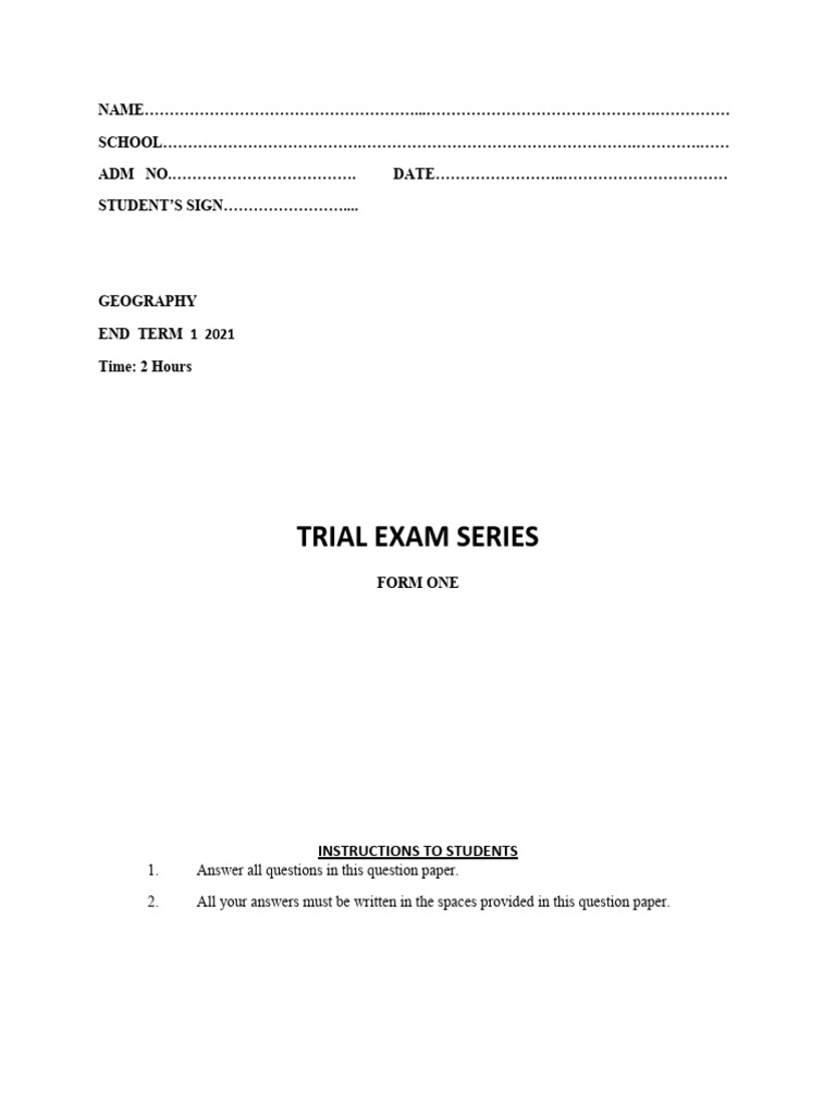 Geography Form 1 End Term 1 Exam 2021 Teacher - Co - .Ke | PDF | Earth ...