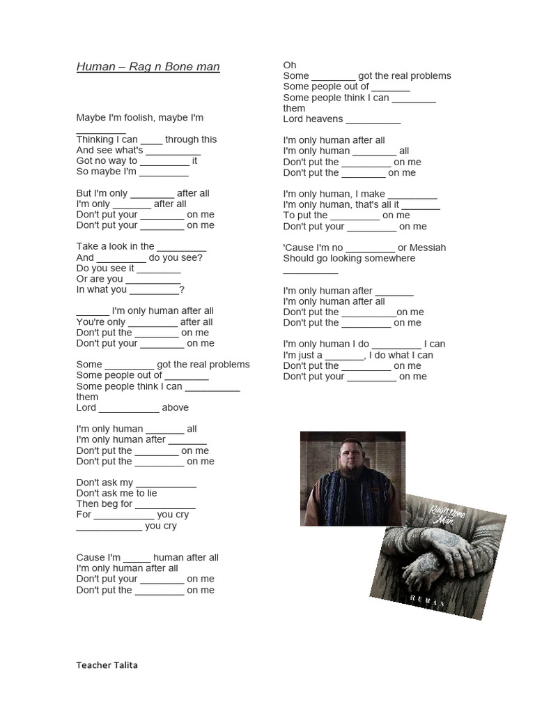 Human Rag N Bone Man Activities With Music Songs Nursery Rhymes ...