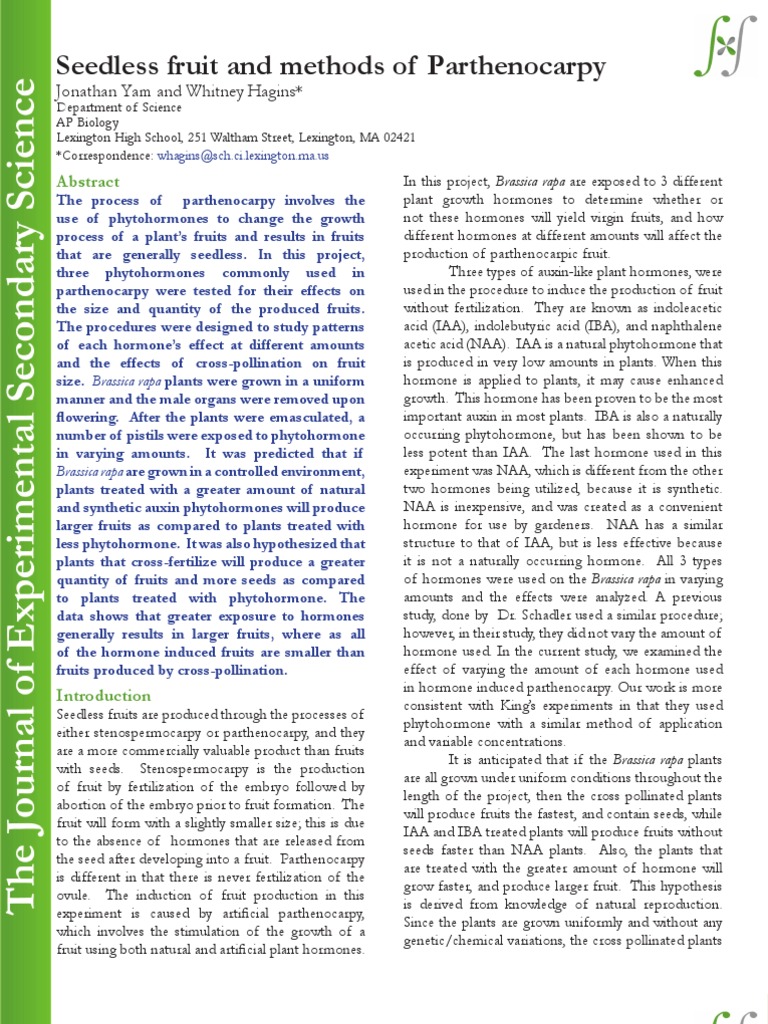 Seedless Fruit and Methods of Parthenocarpy | PDF | Plant Hormone ...