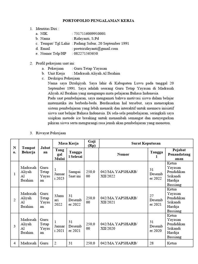 Portofolio Riwayat Pekerjaan 2023 SAJIDA | PDF
