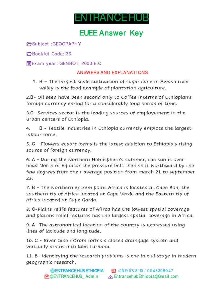 Geography EUEE 2003ANSWER | PDF | Ethiopia | Forests