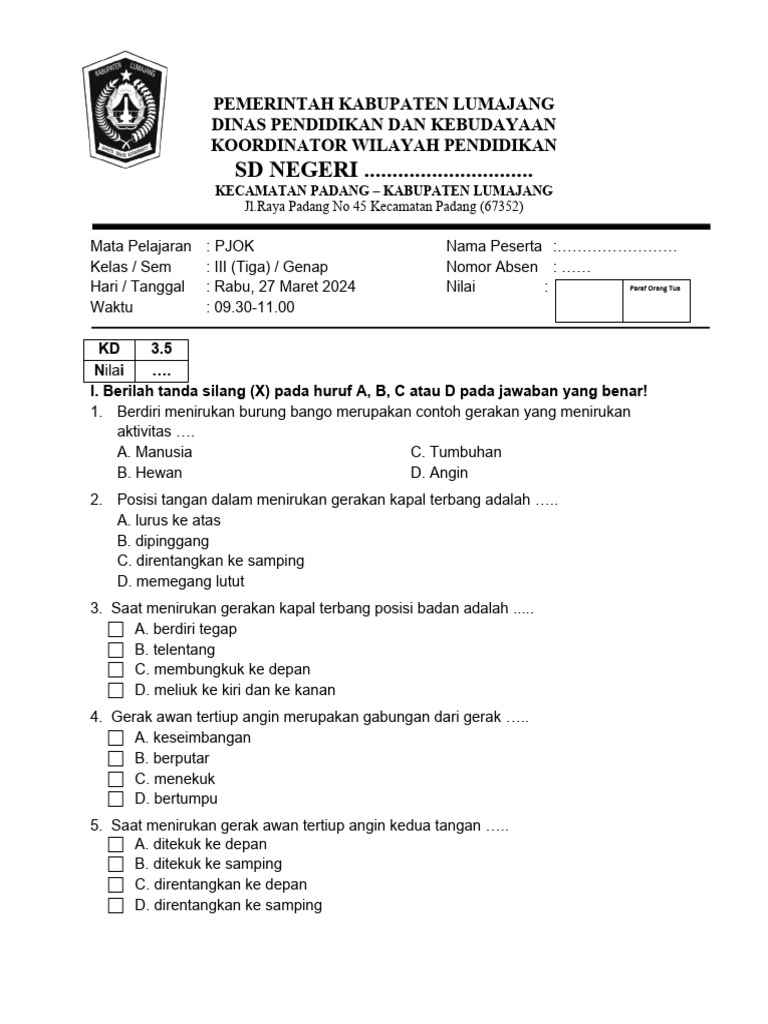 Soal Asts Pjok Kelas 3 K 13 Smester 2 Thun 2024 Fix | PDF | Seni & Disiplin Bahasa
