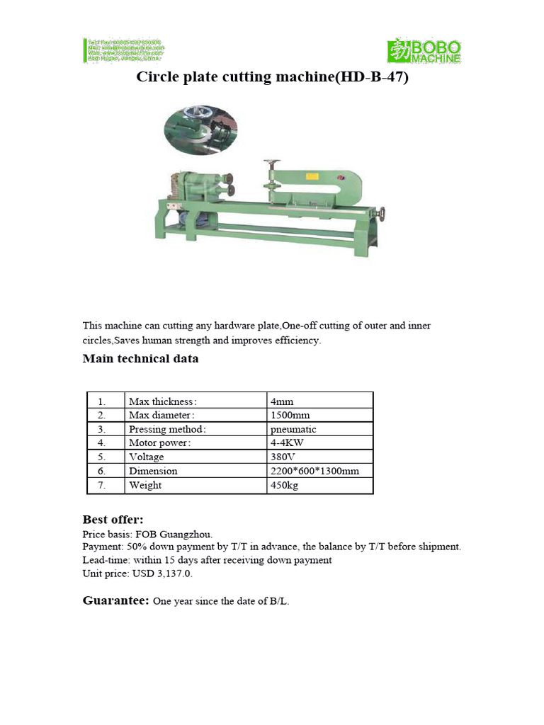Industrial Plate Cutting Machine | PDF