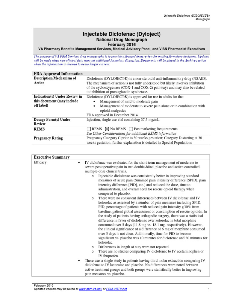Diclofenac Injectable DYLOJECT Drug Monograph Final | PDF ...