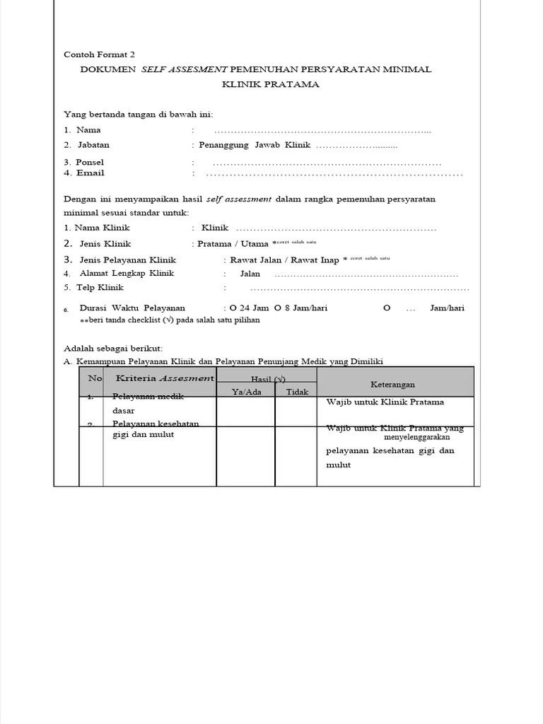 PDF Self Assesment Klinik PMK No 14 2021 - Compress | PDF
