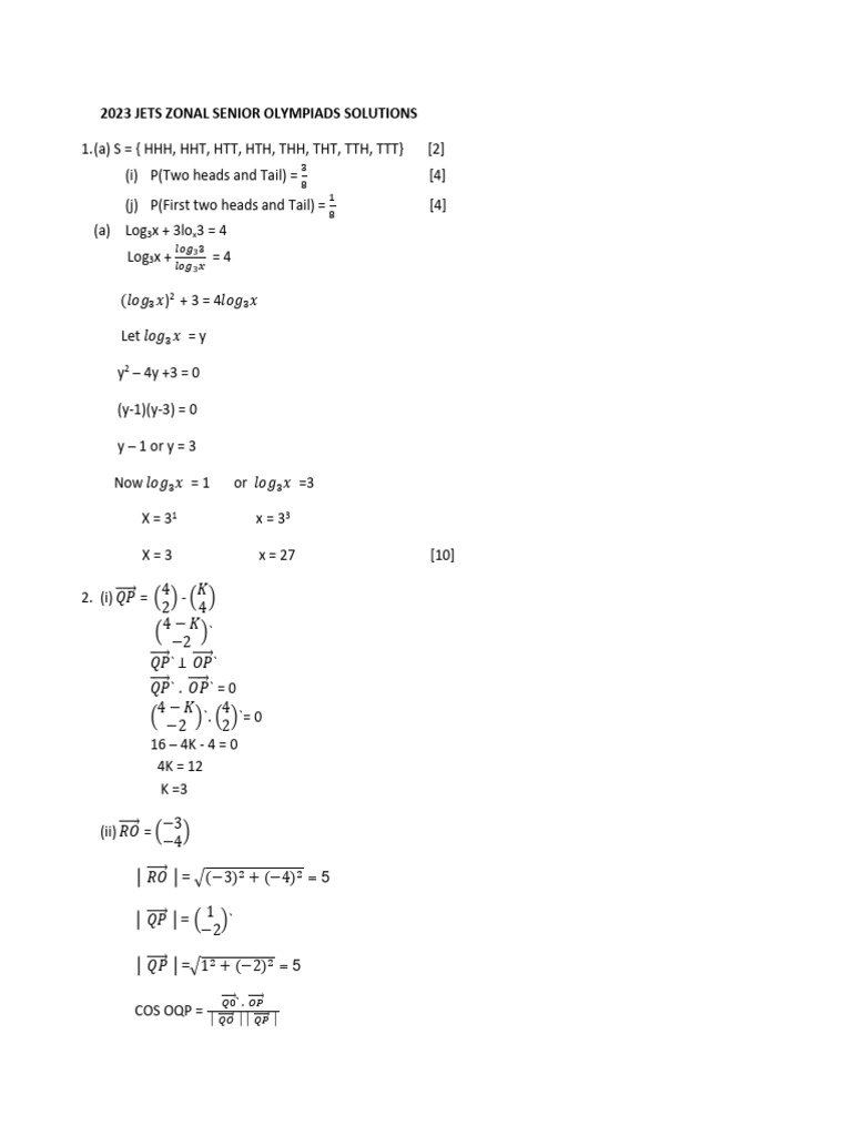 Zonal Senior Maths Solutions | PDF