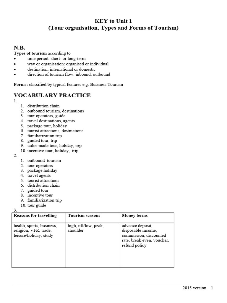 GUIDE - Practice - Unit 1 - Key - 2022 | PDF | Tourism | Low Cost Carrier