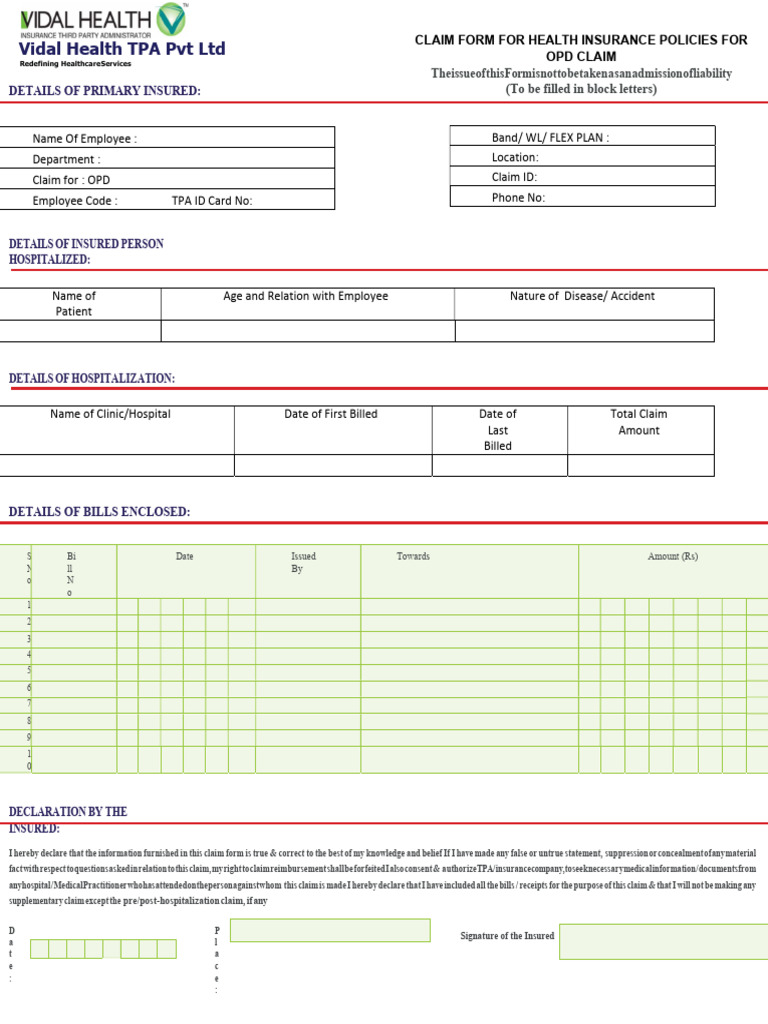 OPD Claim Form (1) - E3577d354e4 - 1714718726093 | PDF | Service ...