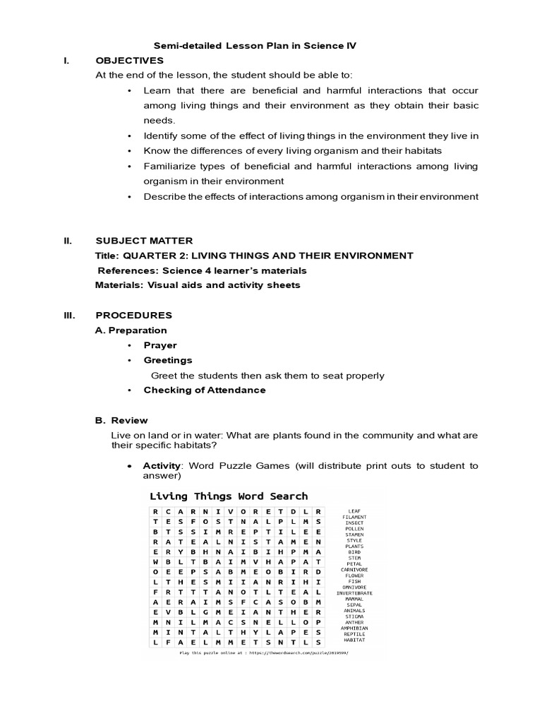 Semi Detsiled Lesson Plan For Science | PDF | Learning | Parasitism