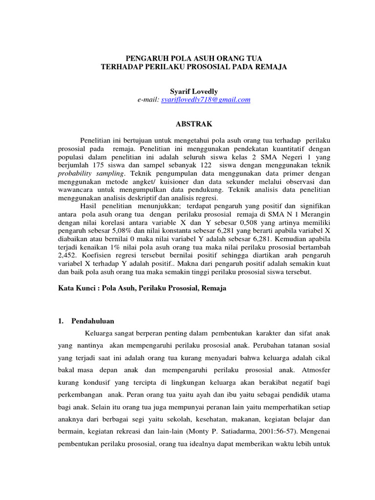 Pengaruh Pola Asuh Orang Tua Terhadap Perilaku Prososial Pada Remaja | PDF