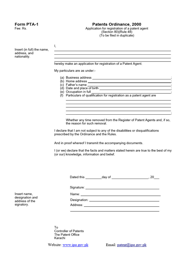 Patent Agent Registration Application Form | PDF | Patent | Justice