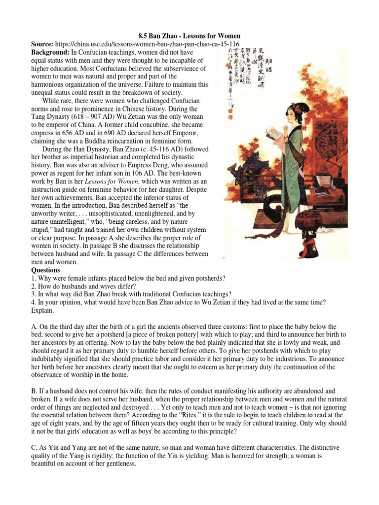 8.5 Lessons For Women | Download Free PDF | Emperor Of China | Confucianism
