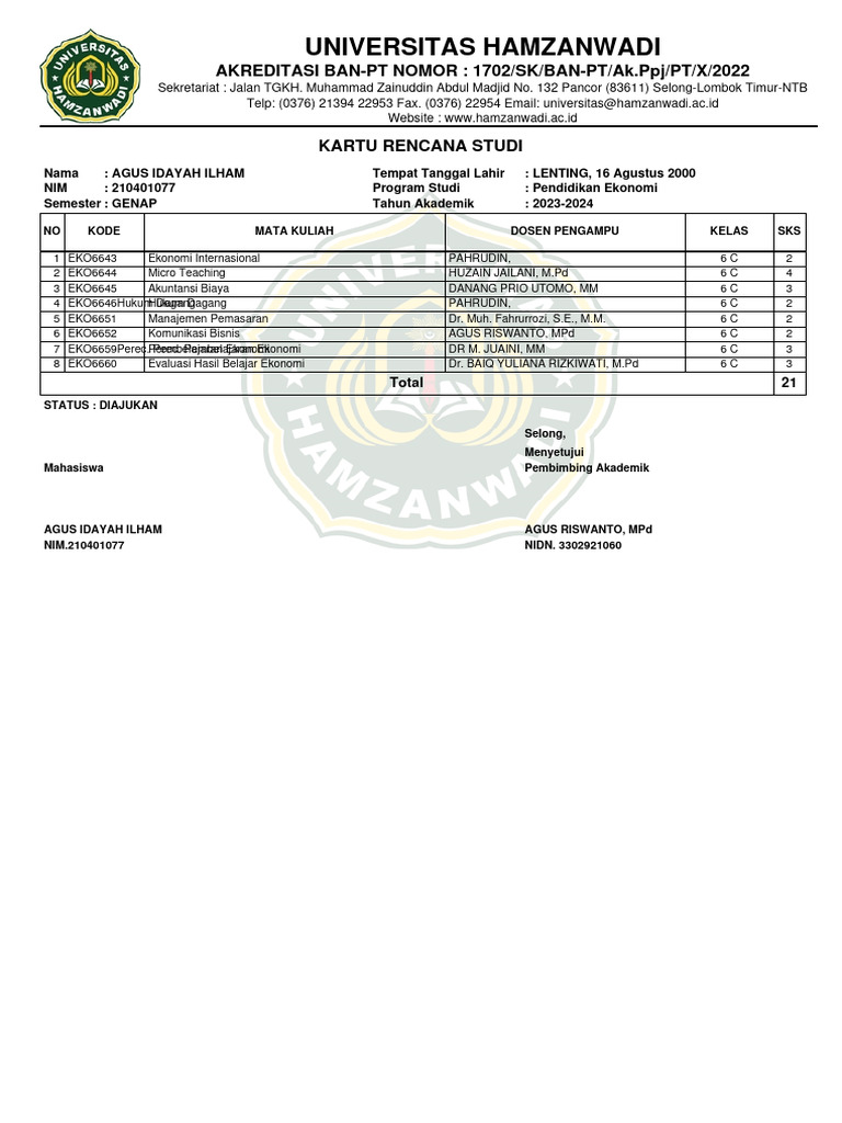Kartu Rencana Studi | PDF