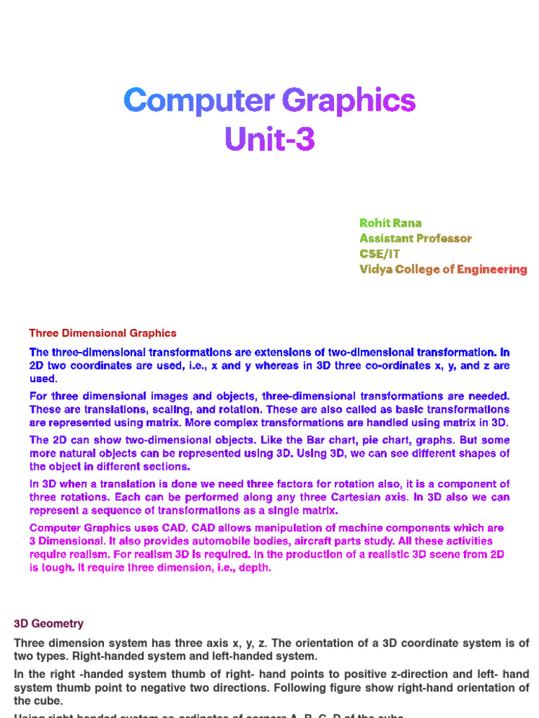 CG Unit-3 PDF | PDF | Classical Geometry | Computer Graphics