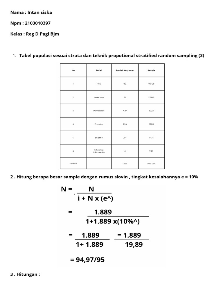 Tabel Populasi Sesuai Strata Dan Teknik Propotional Stratified Random Sampling | PDF