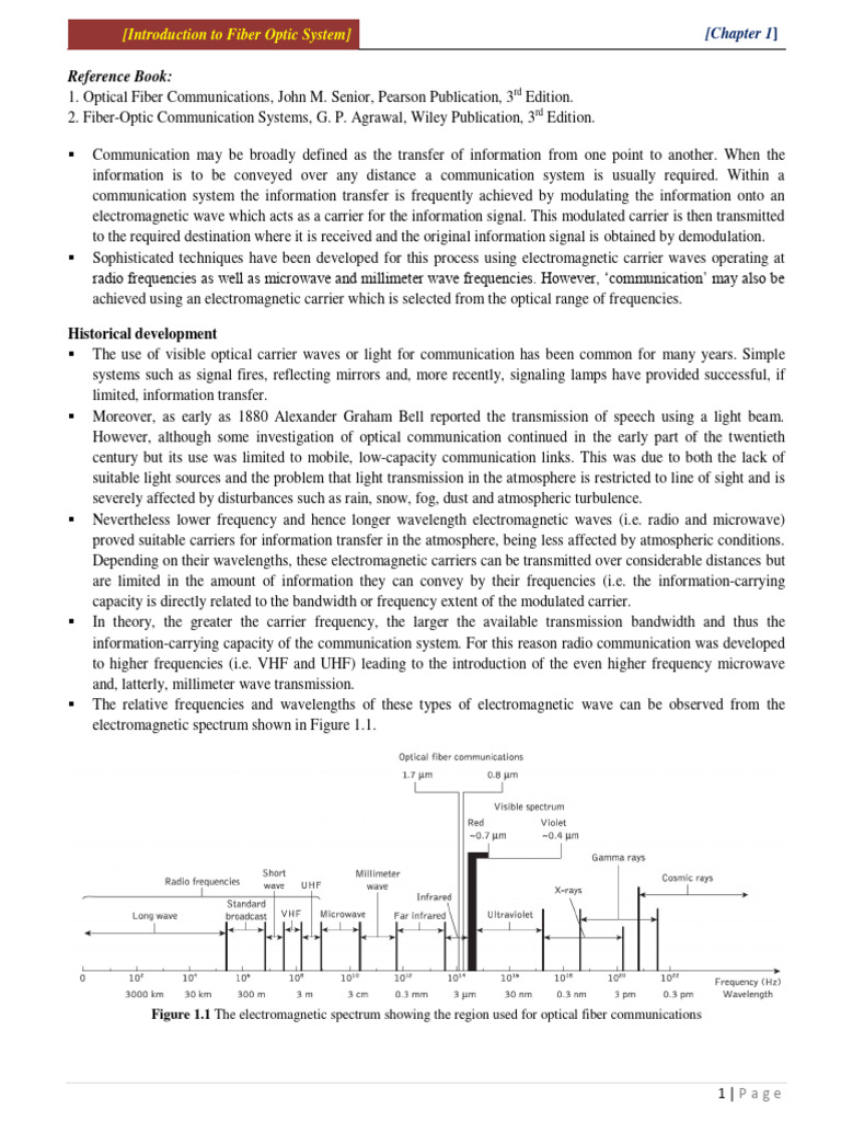 EC432 - Ch1 - Introduction To Fiber Optic System | PDF | Optical Fiber | Transmission Medium