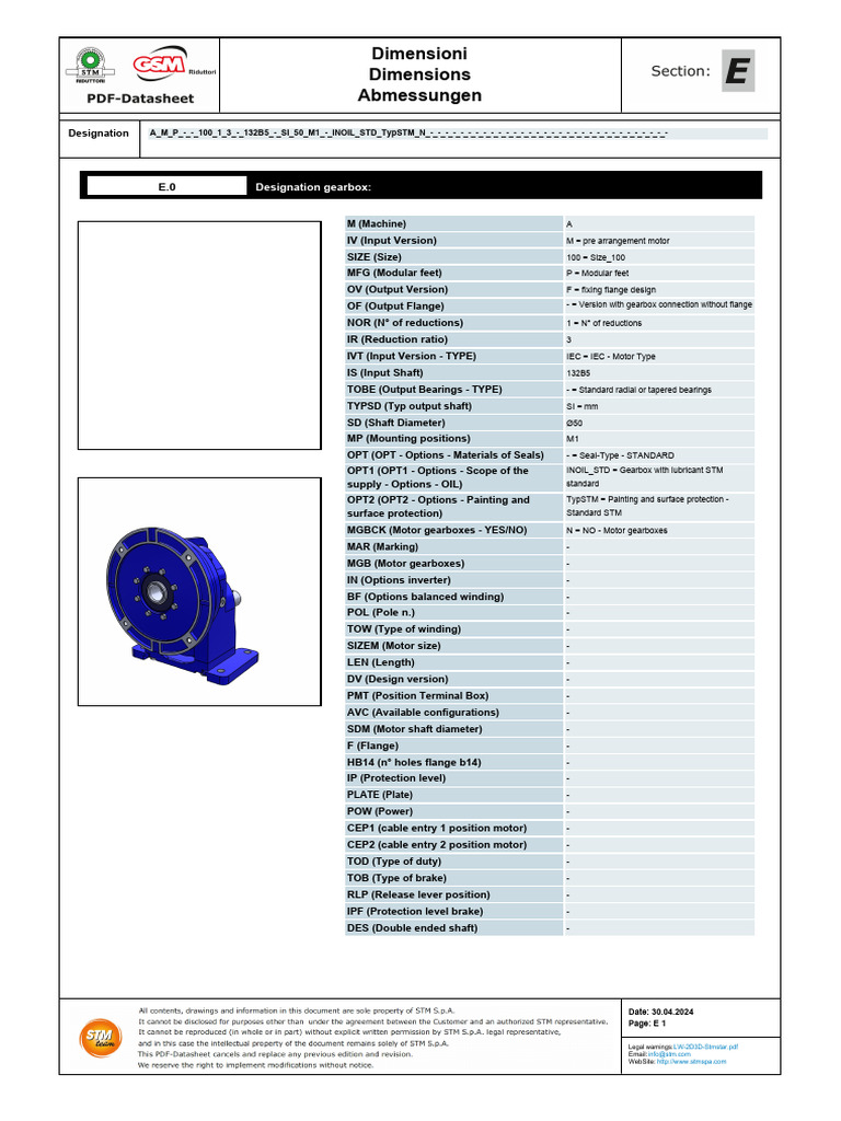 Dimensioni Dimensions Abmessungen: Designation Gearbox | PDF | Bearing ...