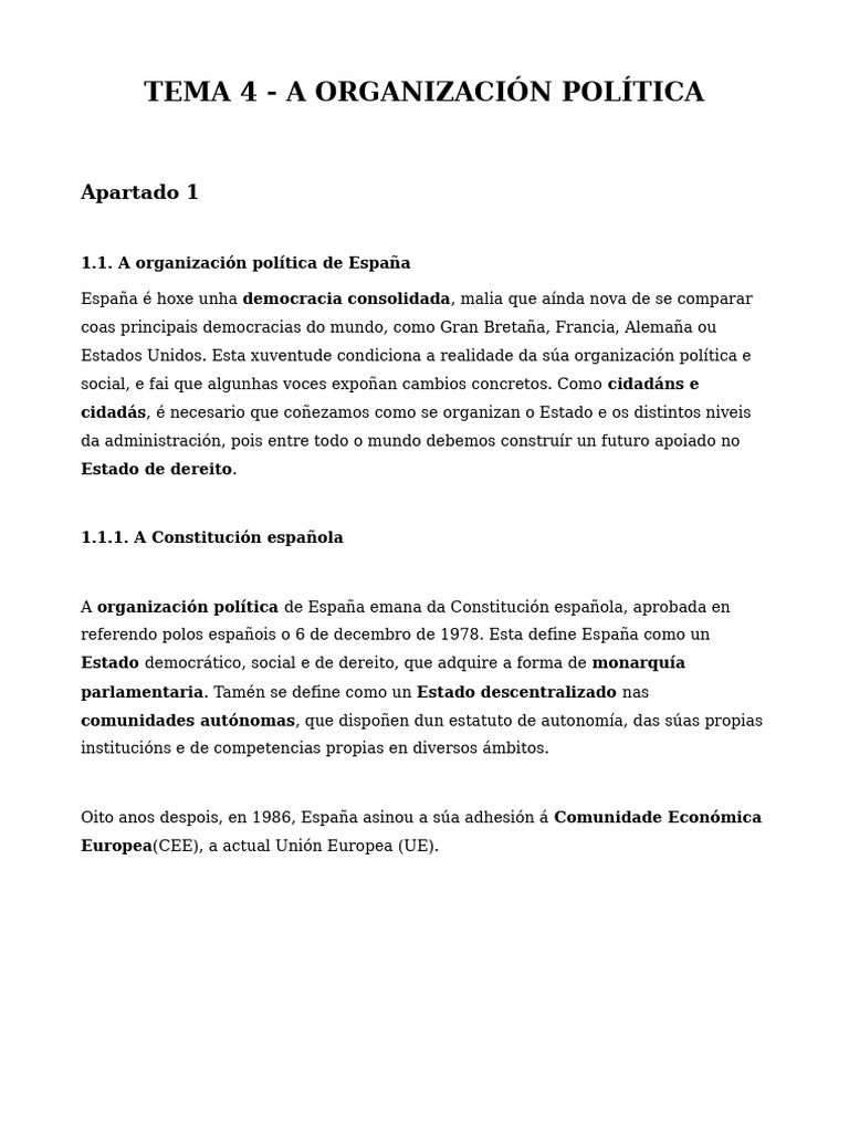 Tema 4 - A Organización Política | PDF