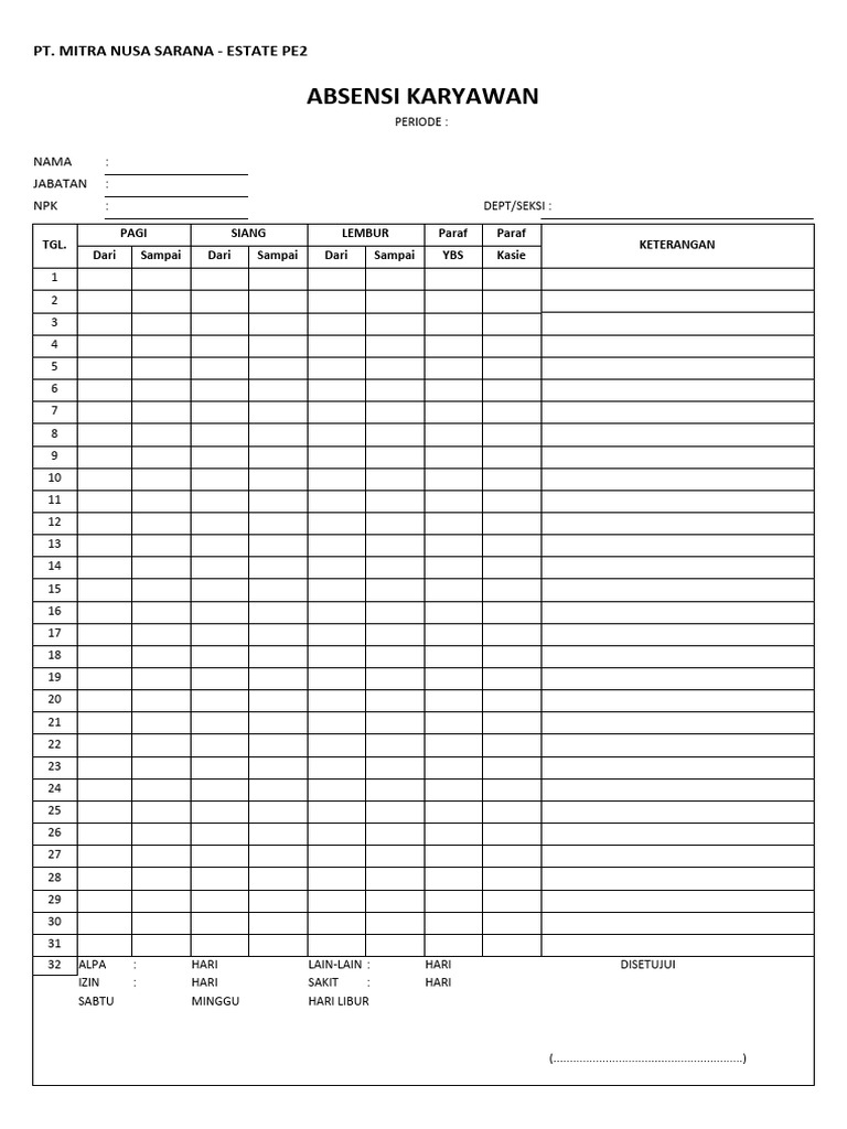 Rekap Absensi Karyawan Harian | PDF