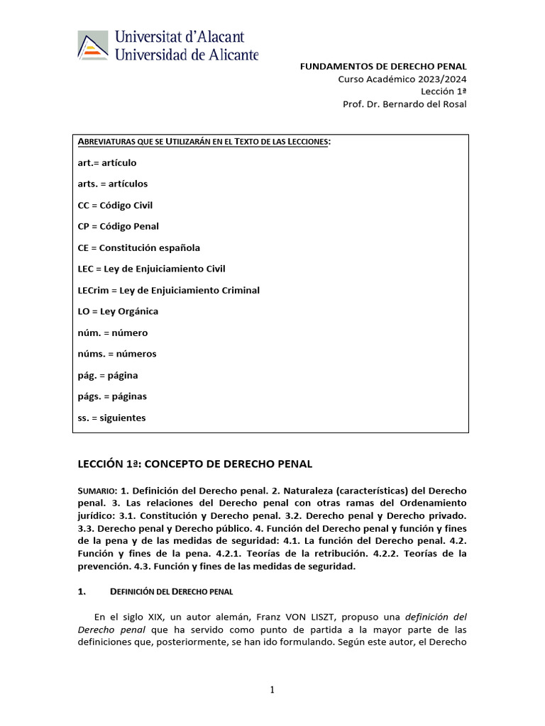 Lecc 1 (2024) | PDF | Derecho penal | Castigos