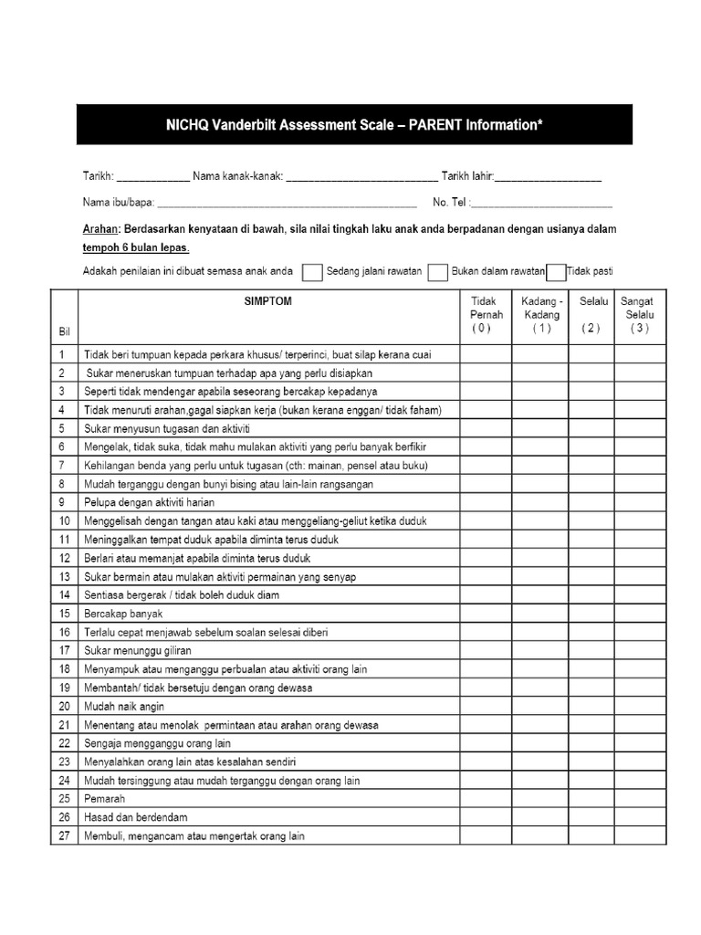 6 NICHQ Vanderbilt Assessment Scale Parent BM 20112020 - TOAZ - INFO | PDF 6 NICHQ Vanderbilt Assessment Scale Parent BM 20112020 - TOAZ - INFO | PDF