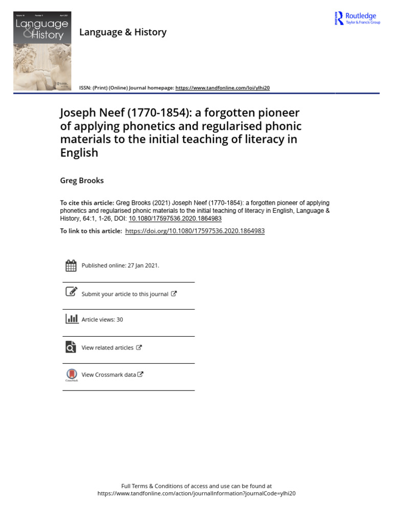 Joseph Neef (1770-1854) : A Forgotten Pioneer of Applying Phonetics and ...