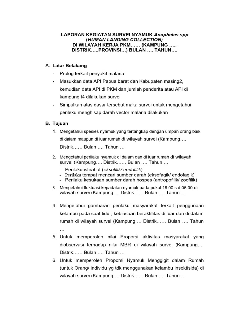 Lap Survei Nyamuk (HLC) | PDF