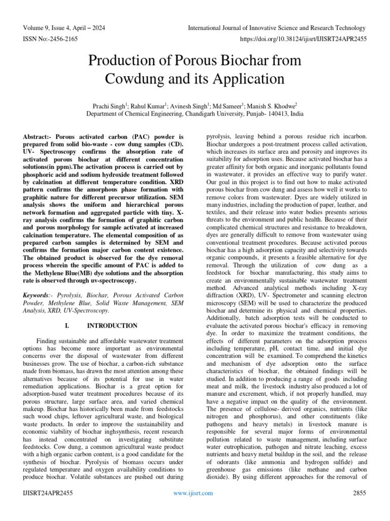 Production of Porous Biochar From Cowdung and Its Application | PDF ...