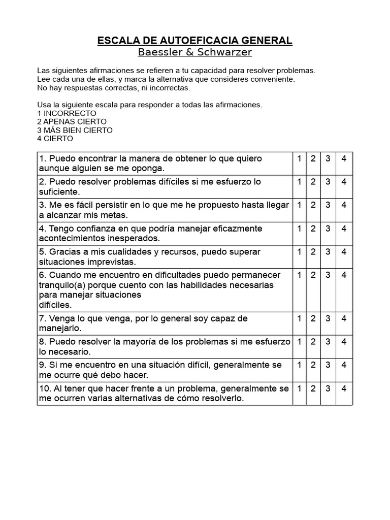 05.escala Autoeficacia General | PDF | Artes del Lenguaje y Comunicación