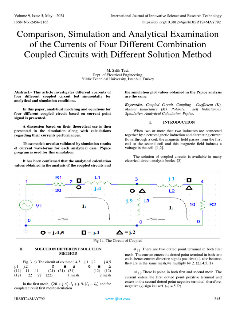 Comparison, Simulation and Analytical Examination of The Currents of Four Different Combination ...
