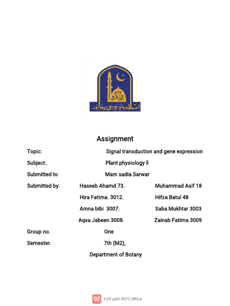 phycology Signal transduction Assignment | PDF | Repressor | Operon