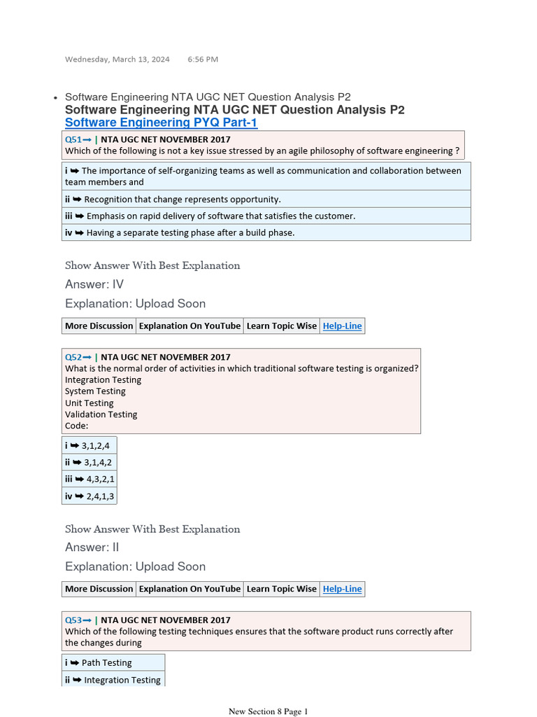 Software Engineering NTA UGC NET Question Analysis PART2 | PDF | Reliability Engineering ...